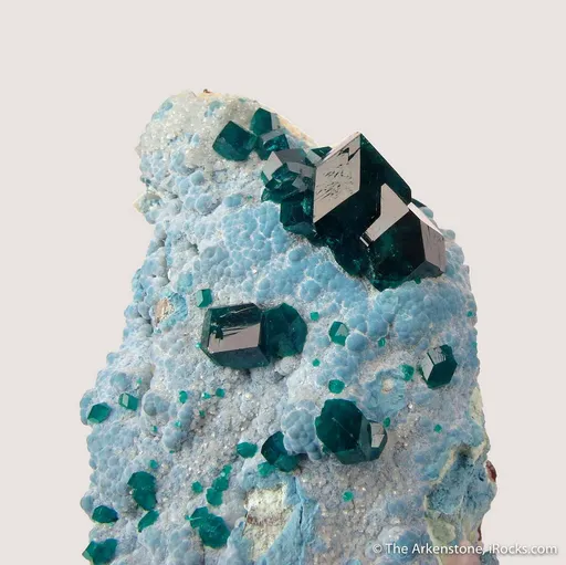 Dioptase on Plancheite - Tsumeb, Oshikoto Region, Namibia