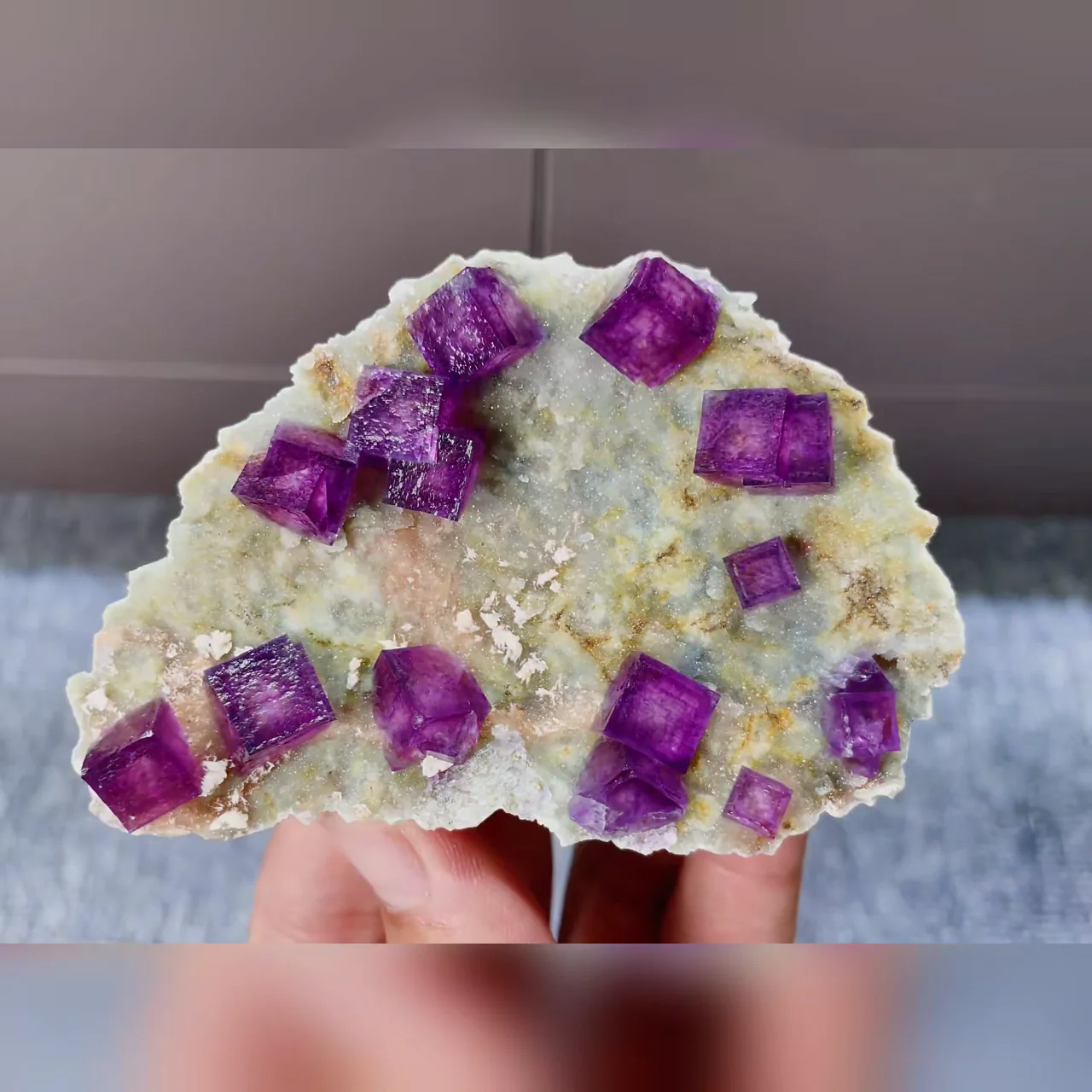 Natural Purple Cubic Fluorite comes from Anhui,China 95*65*20MM